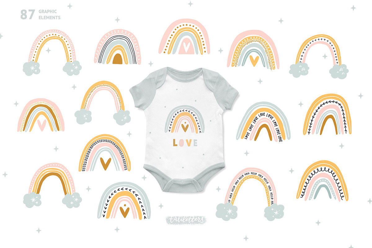 Rainbow Bundle | Clipart & Patterns, an Illustration by tatiletters