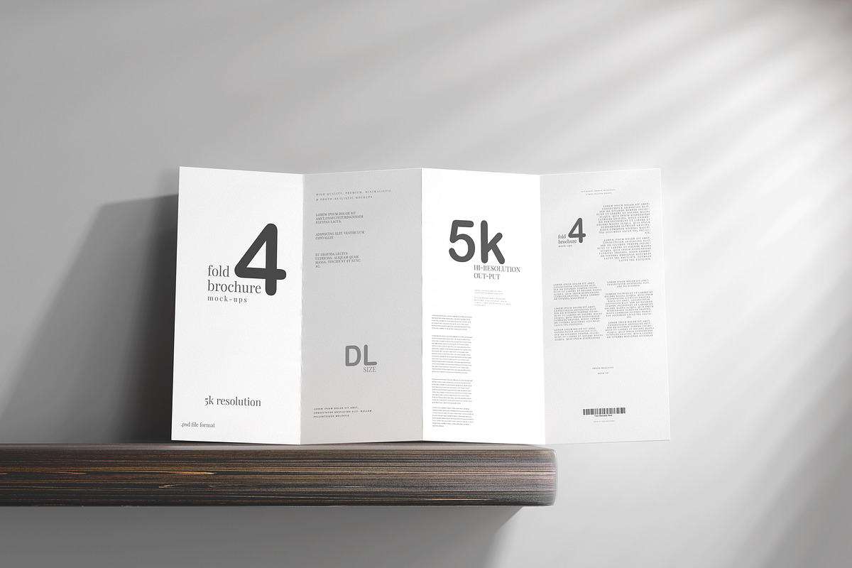 DL Size Four-Fold Brochure Mockup, a Print Template by pmvch