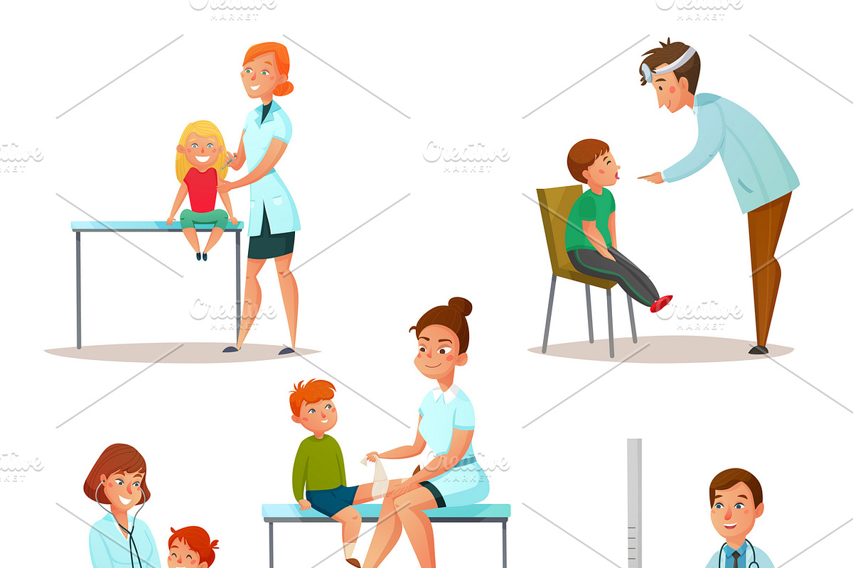 Kids visit a doctor icon set, an Icon by Macrovector | Creative Market