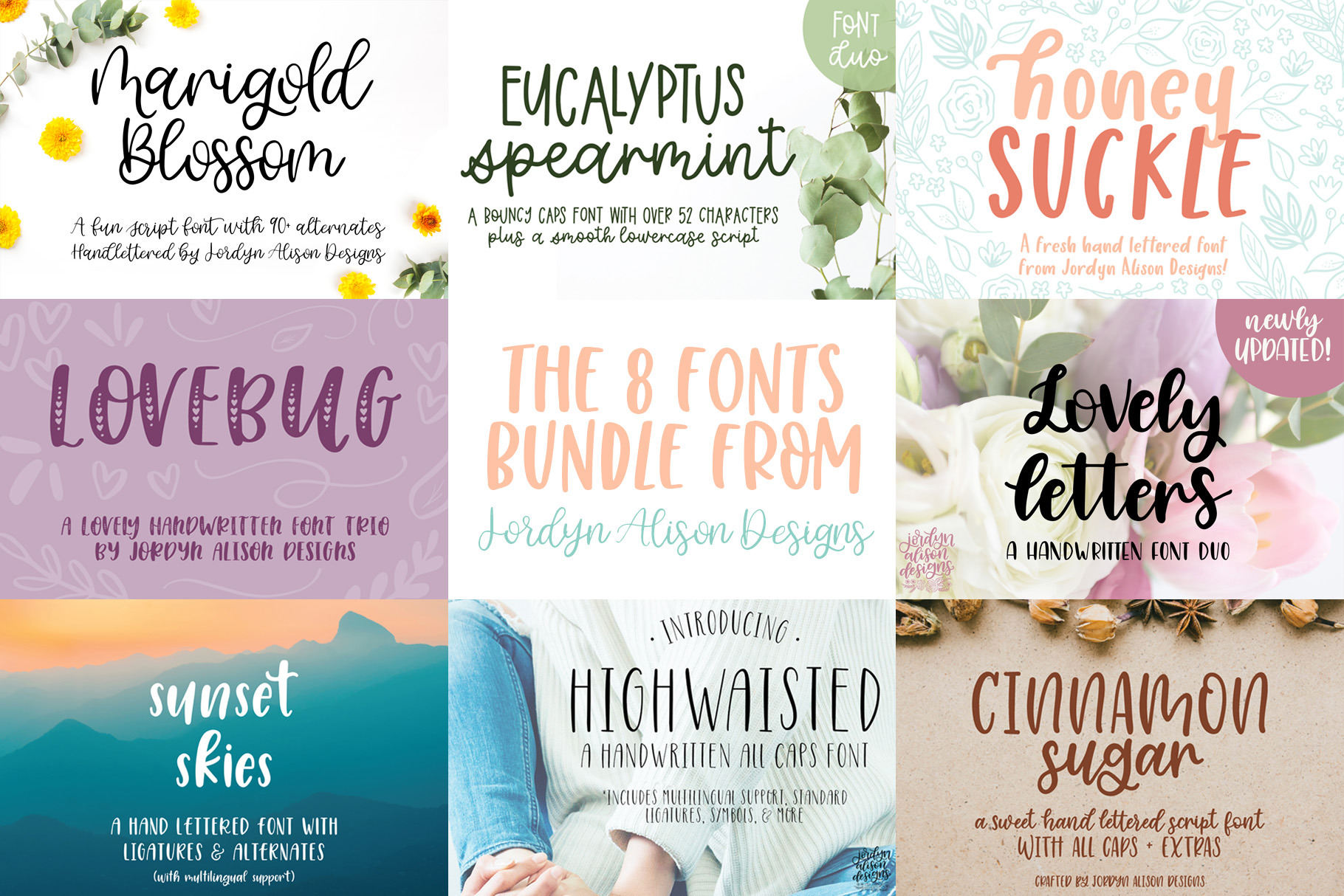 The 8 Fonts Bundle, a Script Font by Jordyn Alison Designs | Creative ...