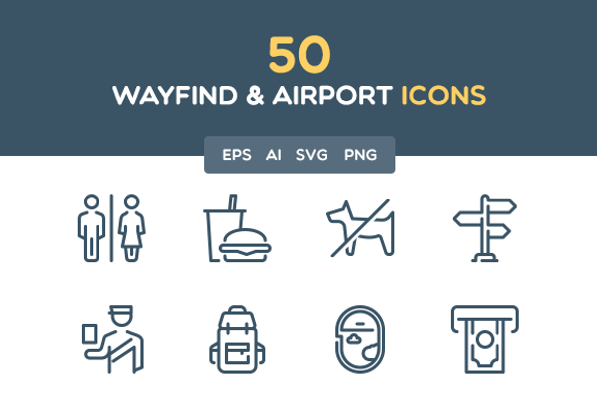 Wayfind and airport icon set, an Icon by Mir store | Creative Market