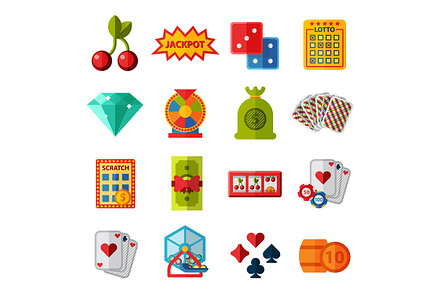 Casino game icons poker gambler symbols blackjack winning roulette ...