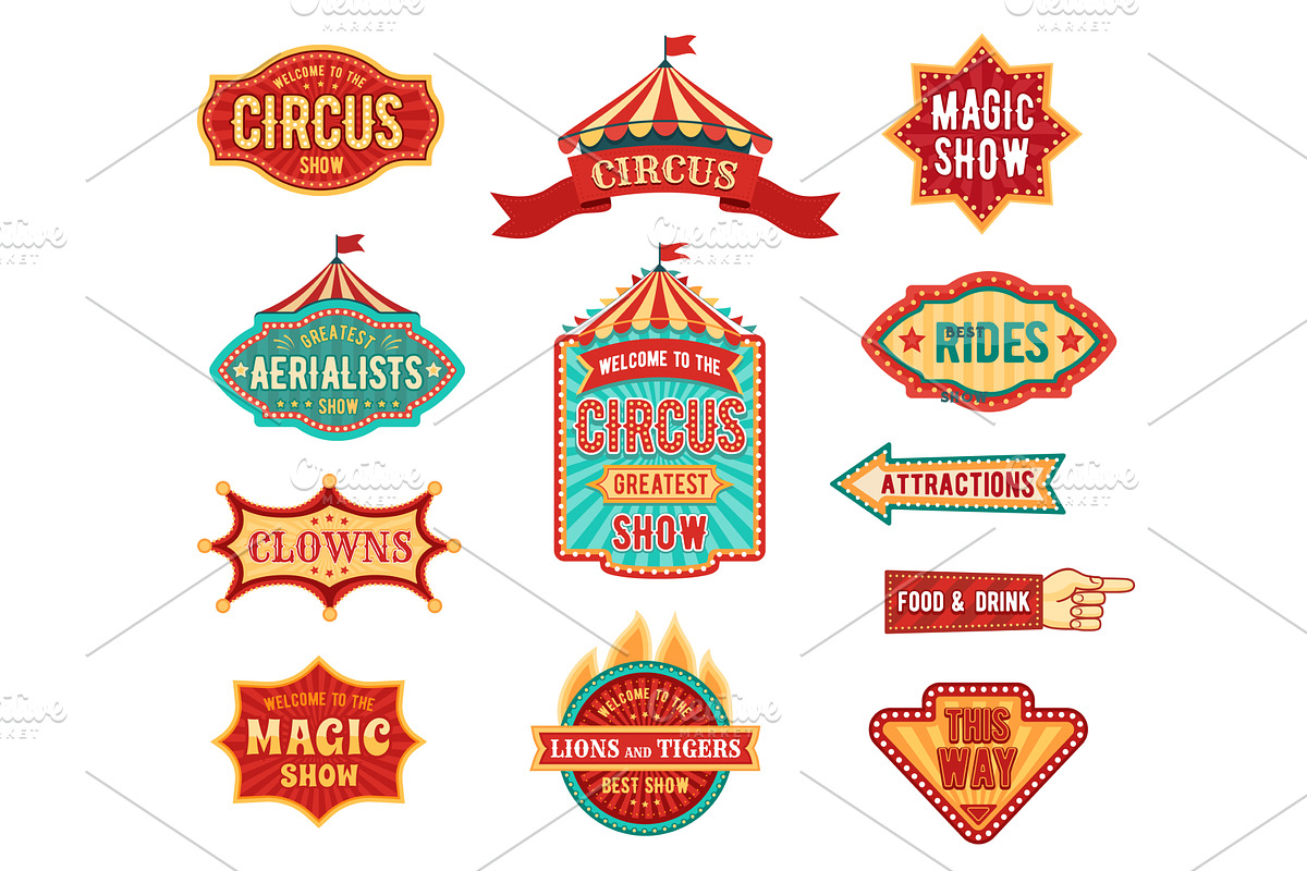 Retro tent circus signs, a Decorative Illustration by Vector Tradition ...