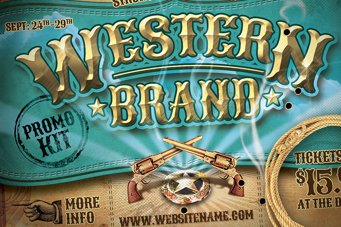 Vintage Western Brand Flyer Kit, a Flyer Template by Strongholdbrand