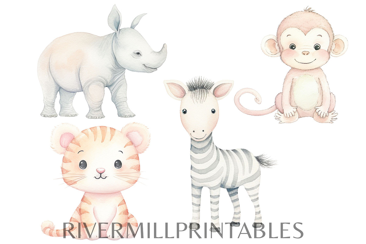 Baby Jungle Animals Clipart Set, an Animal Illustration by Rivermill ...