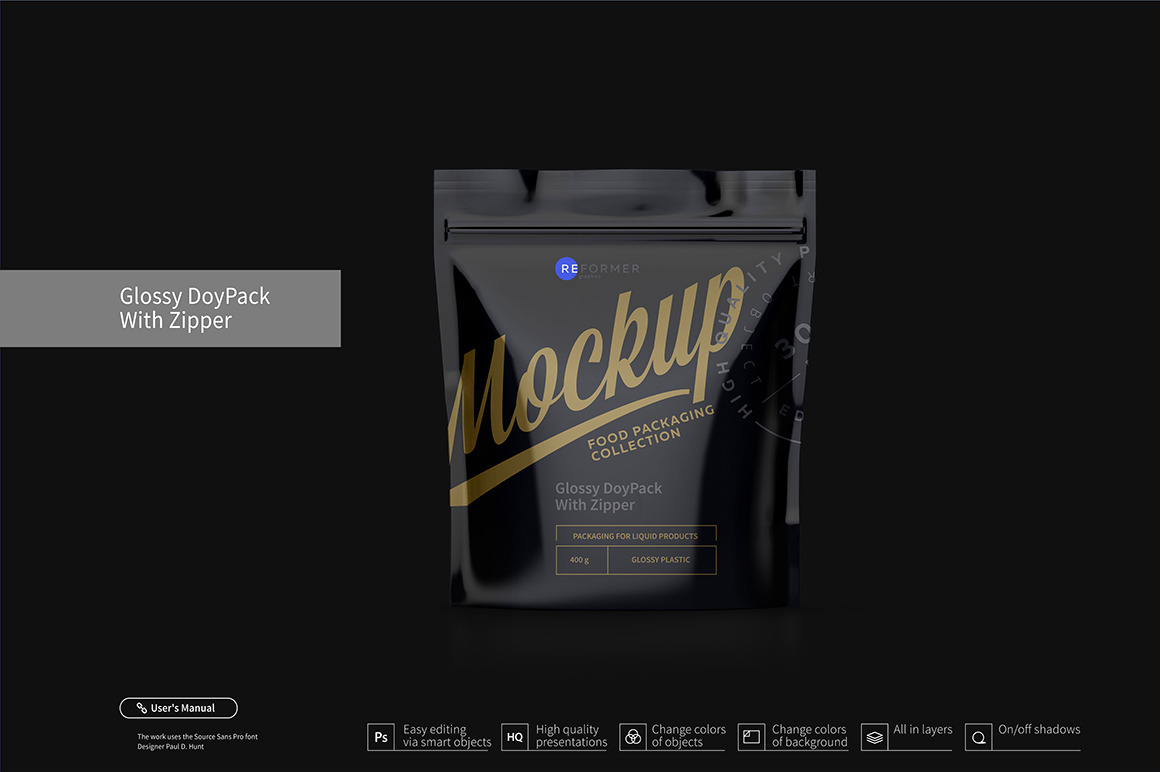 Black Glossy Doy-Pack With Zipper, a Cups & Container Mockup by ...
