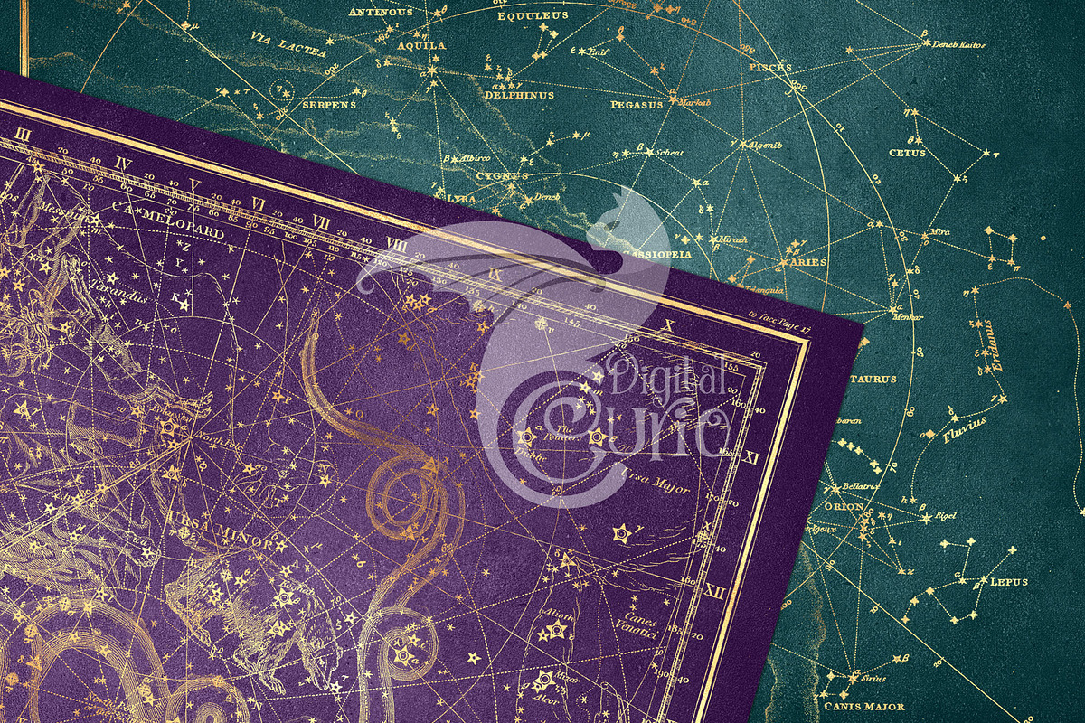 Gold Star Maps Digital Paper, a Texture Graphic by Digital Curio