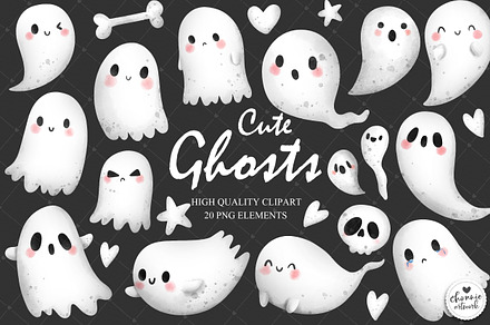 cute ghost clipart, an Illustration by Chonnieartwork