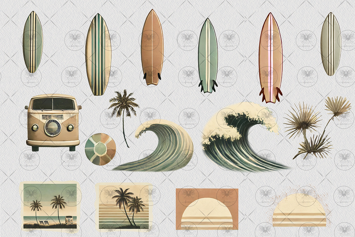 Retro Surfing Clipart Board Ocean