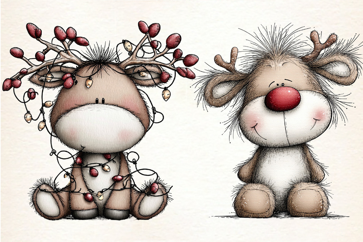 Whimsical Christmas Reindeer Clipart, an Illustration by Dream Creation