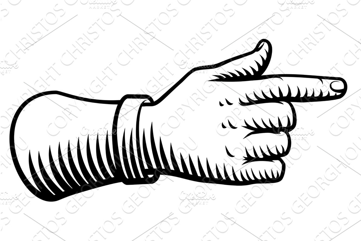 Hand Pointing Finger Etched Vintage, an Object Illustration by Christos ...