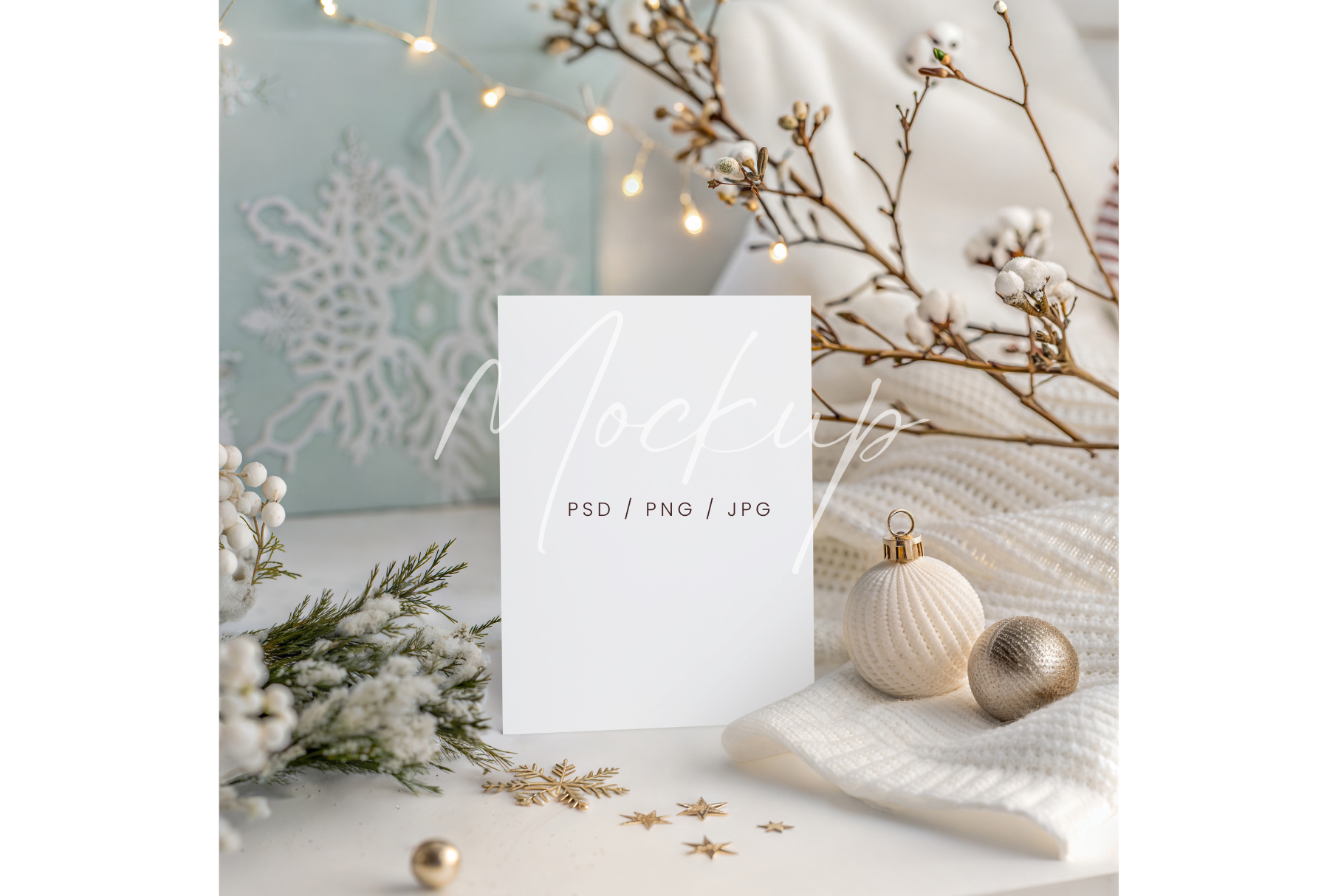 Winter Vertical Card Mockup Gold, a Product Mockup by TatiMockup