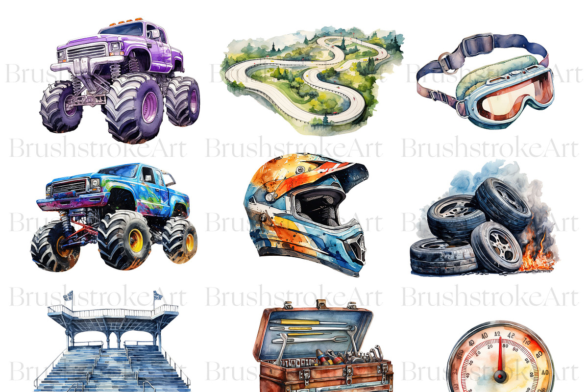 Watercolor Monster Truck Clipart