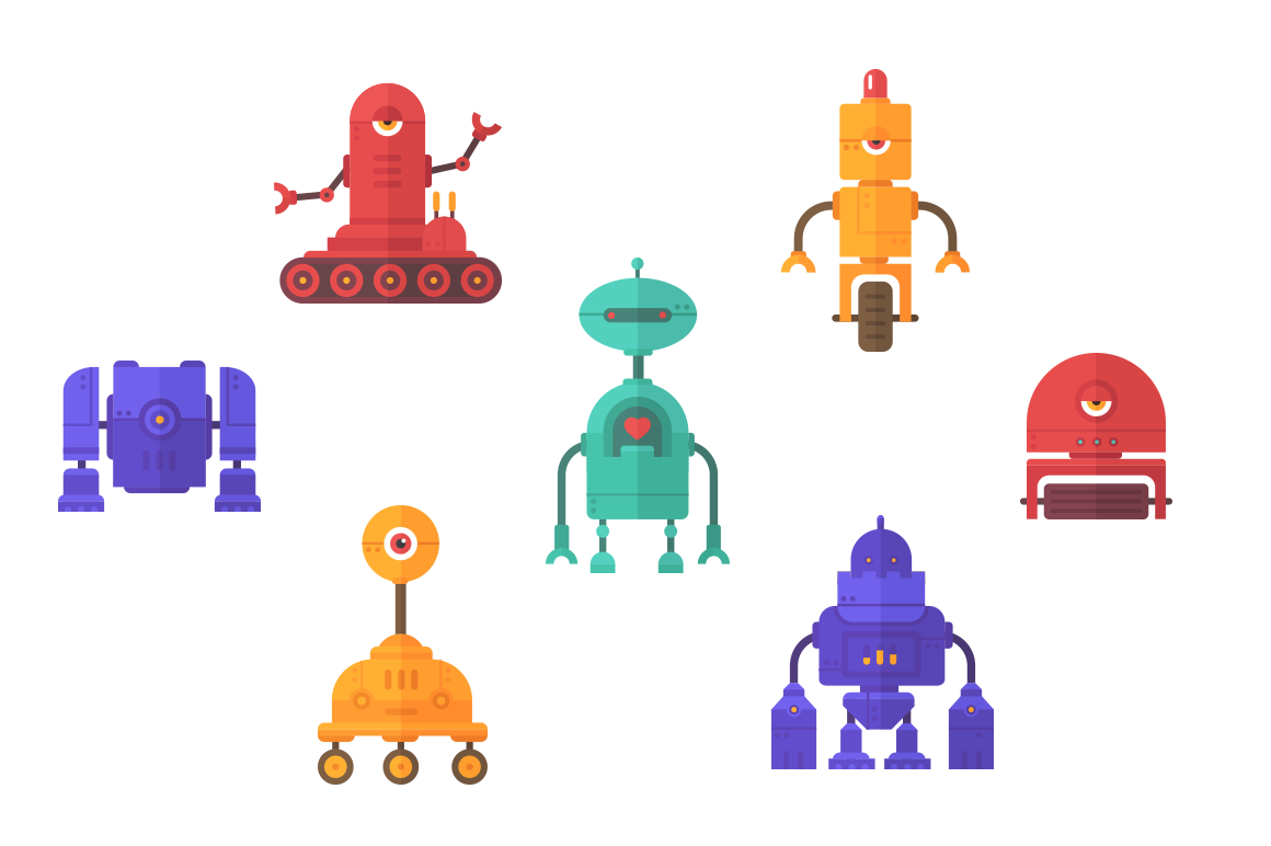 Robots Vector Flat Clip Art, an Illustration by Pixelatory Studio