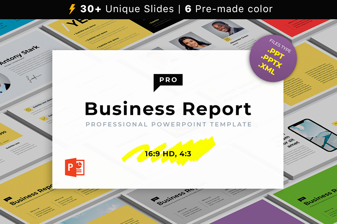 Business Report PRO PowerPoint, a Marketing Template by HiSlide.io