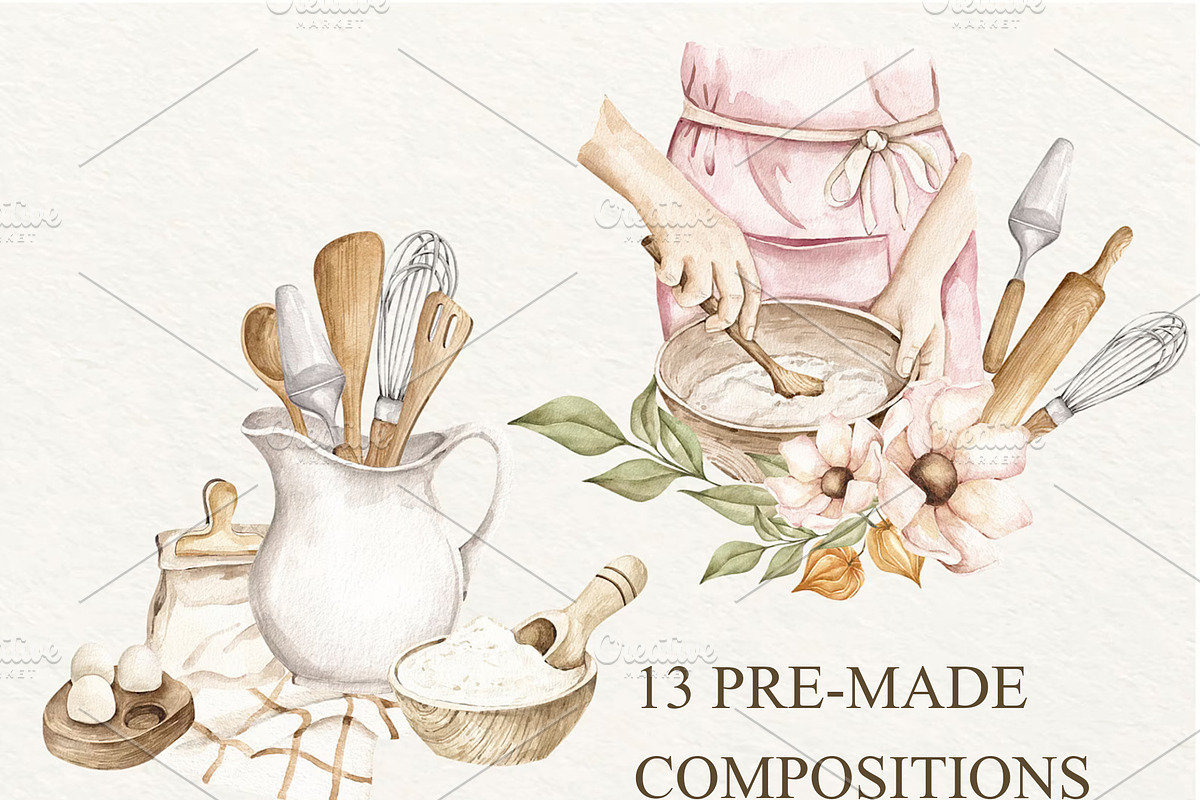 Watercolor Baking Clipart, a Food Illustration by MolinArtStudio