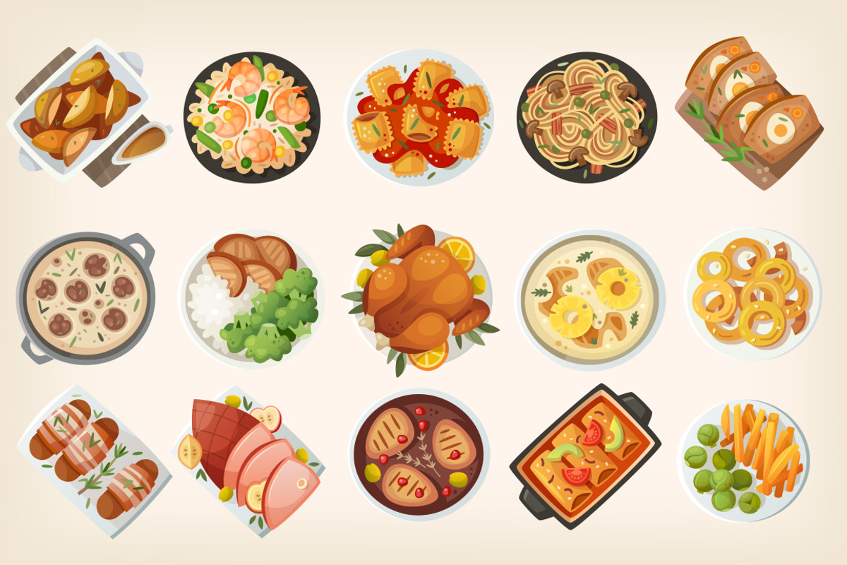 Traditional dinners, a Food Illustration by Moonery's