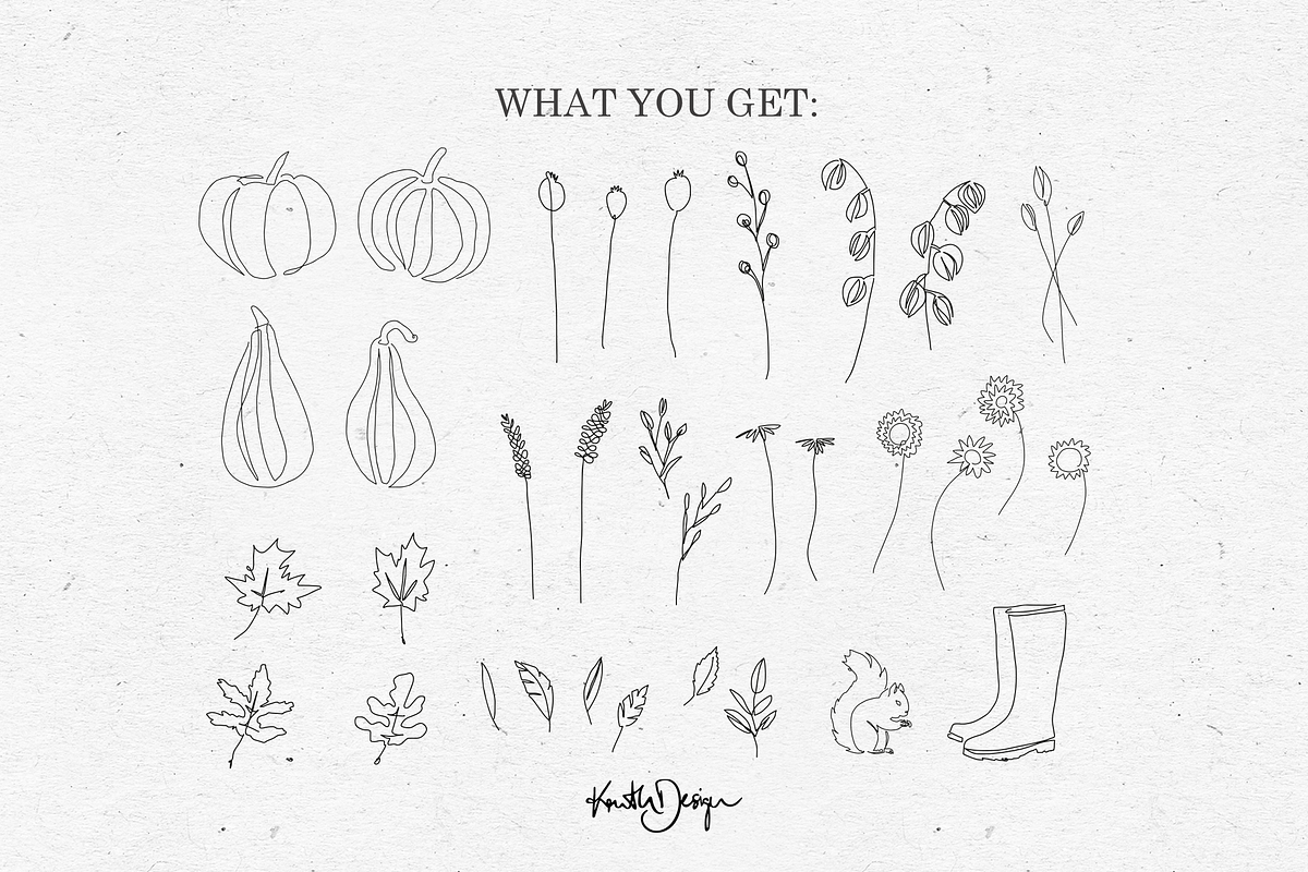 AUTUMN LINE ART BUNDLE VECTOR + PNG, an Illustration by KruthDesign