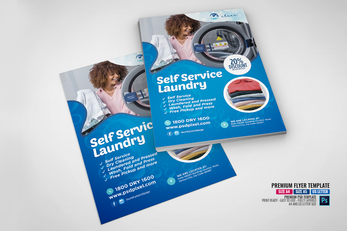 Self Service Laundry Flyer, a Flyer Template by PSDPixel