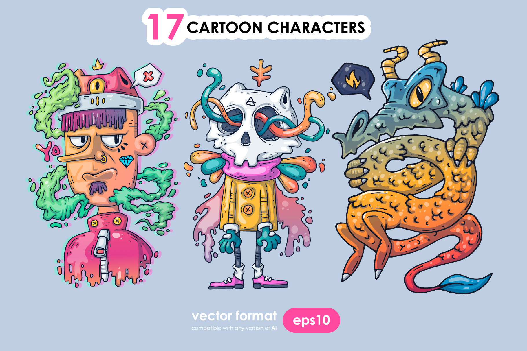 17 Different Cartoon Characters, an Illustration by Andrew_Derr