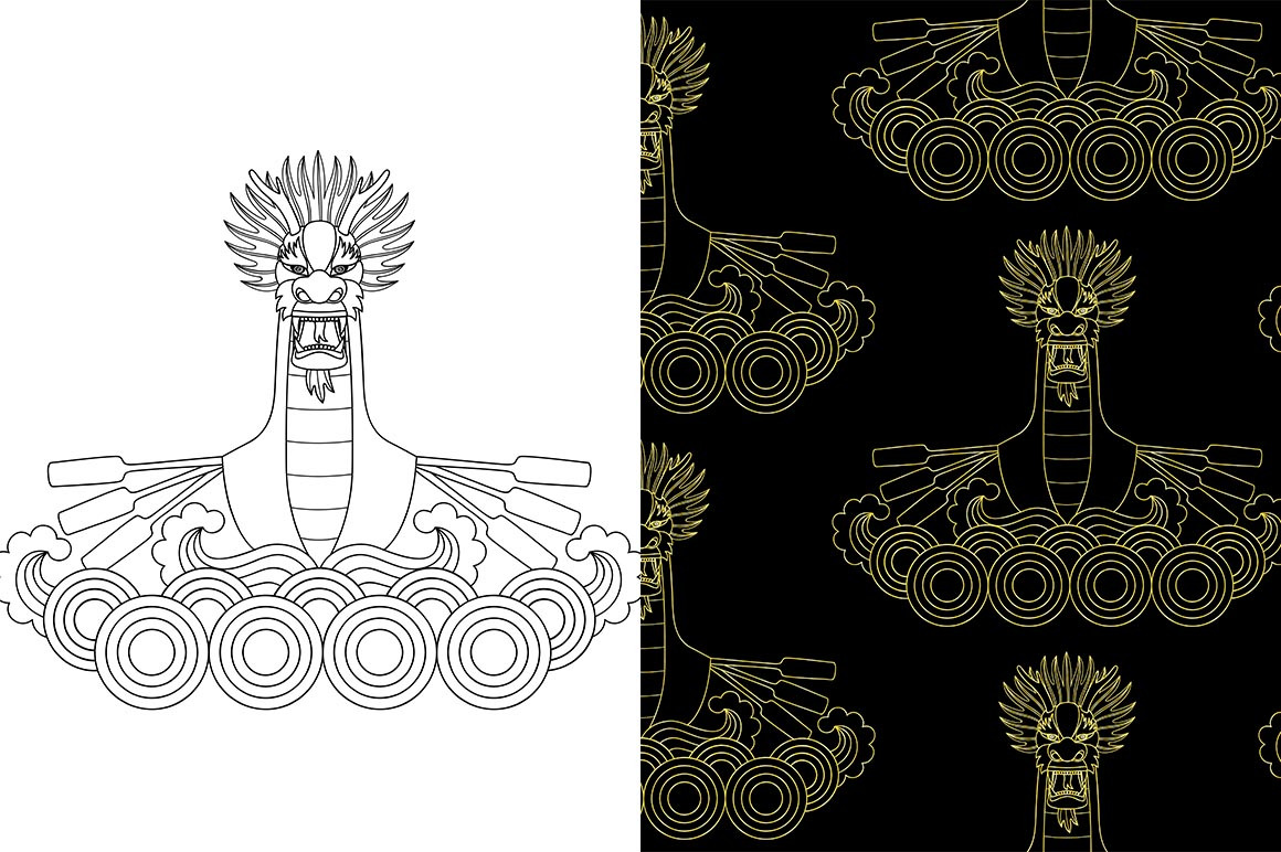 Dragon Boat + Seamless Pattern, an Object Graphic by Elena Lux