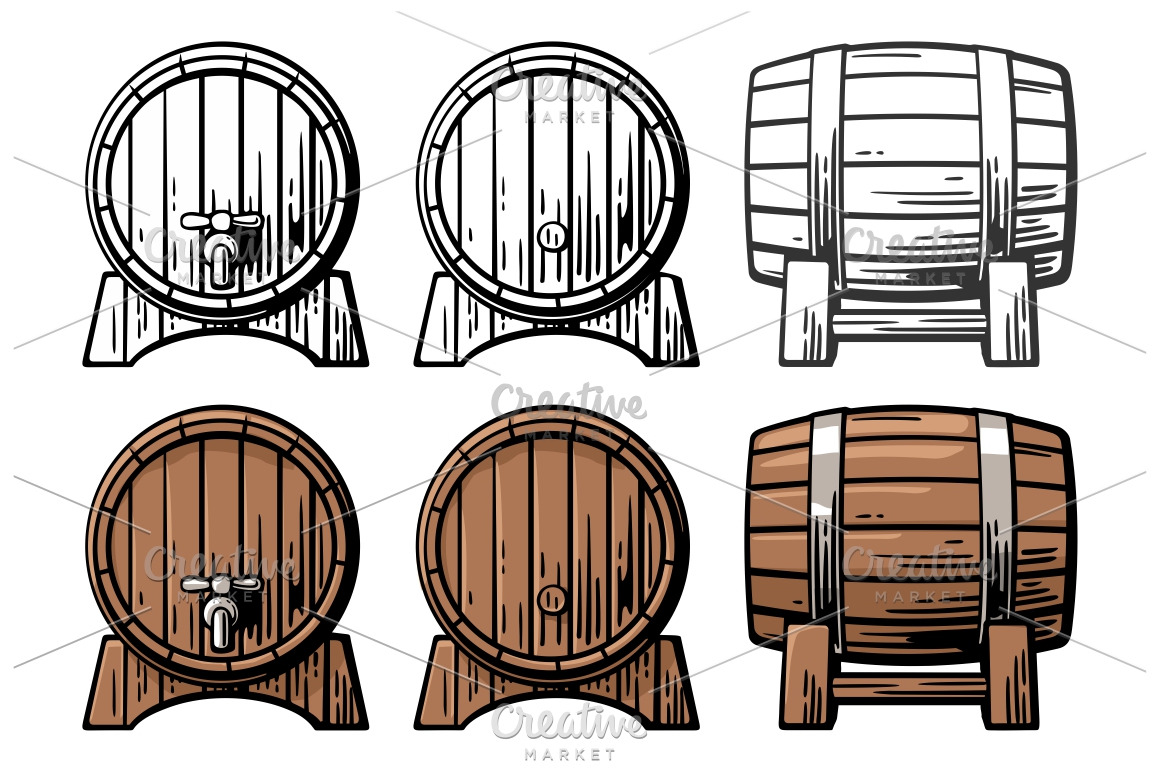 Wooden barrel set., an Object Illustration by MoreVector | Creative Market