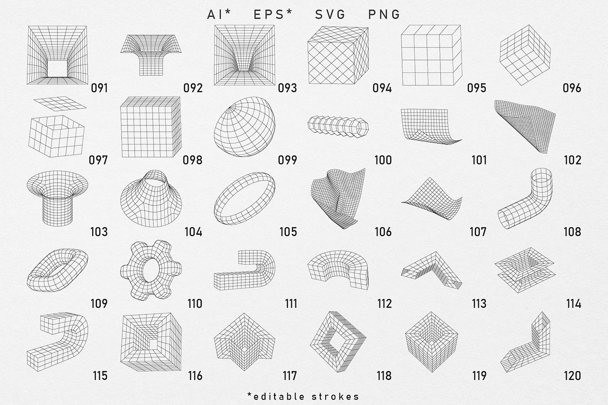 3D Wireframe vector shapes set | Creative Market