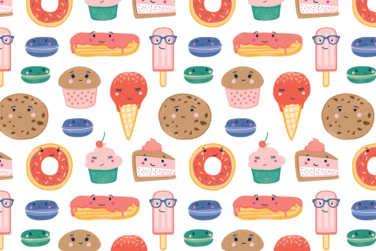Cute sweets set and seamless, a Decorative Illustration by Good Studio