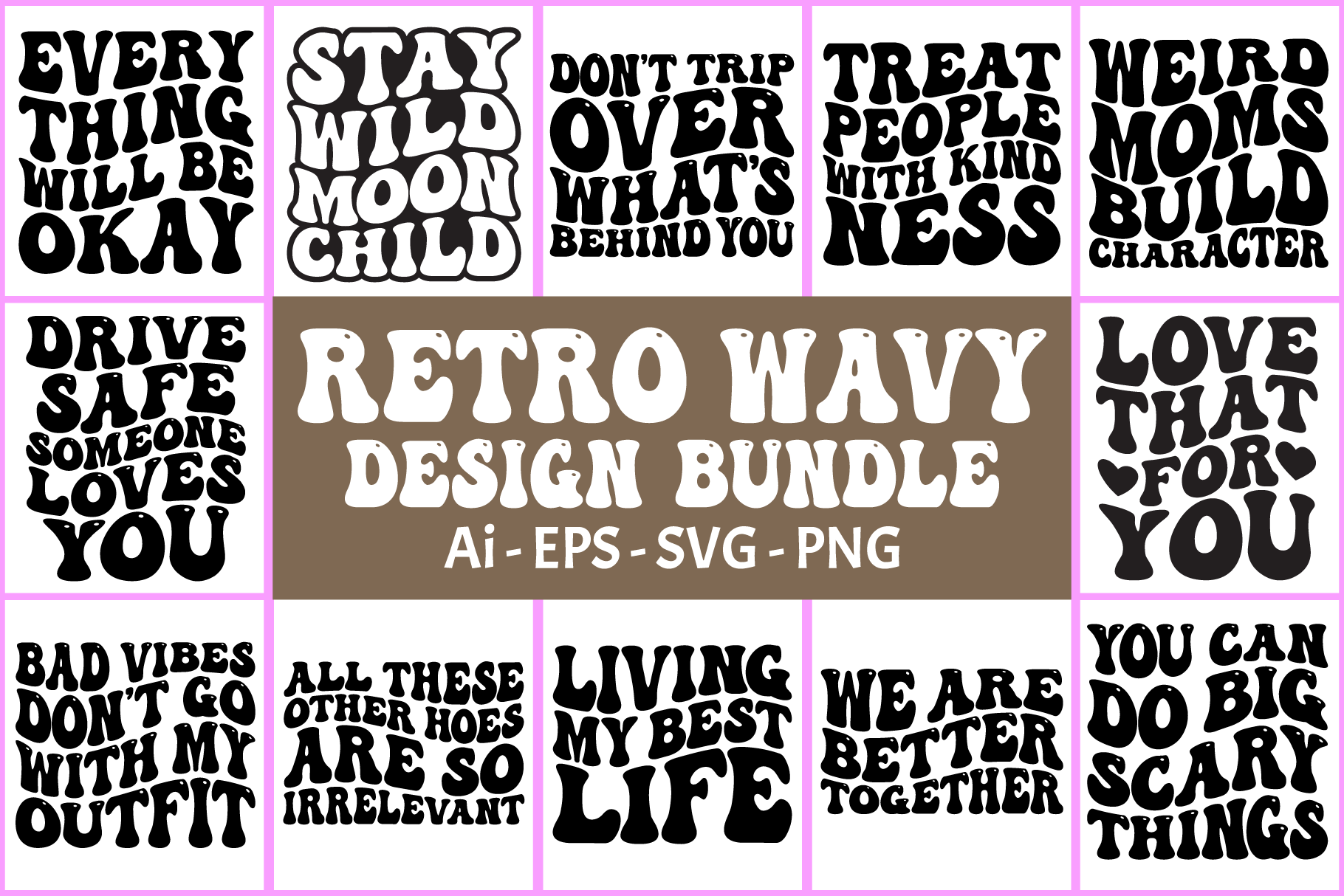 Retro Wavy Shirt Design Bundle Svg