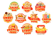 Fast food labels, burgers and drinks | Food Illustrations ~ Creative Market