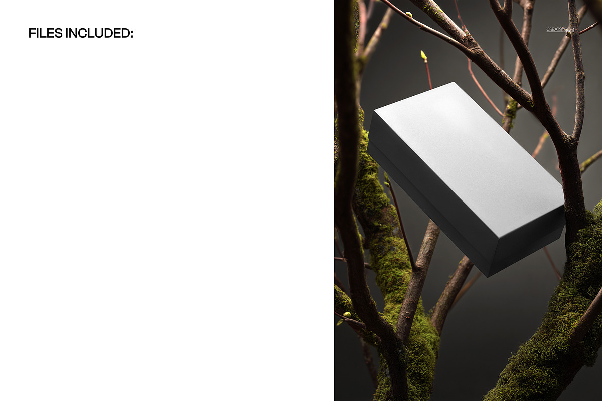 Packaging Box among Branches Mockup, a Packaging Mockup by creatsy5