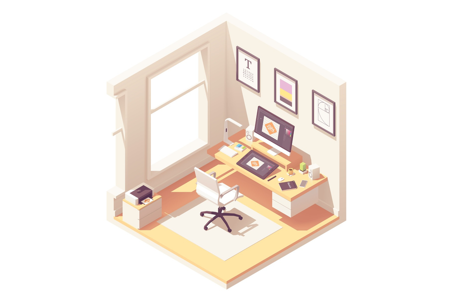 Isometric graphic designer workplace | Work Illustrations ~ Creative Market