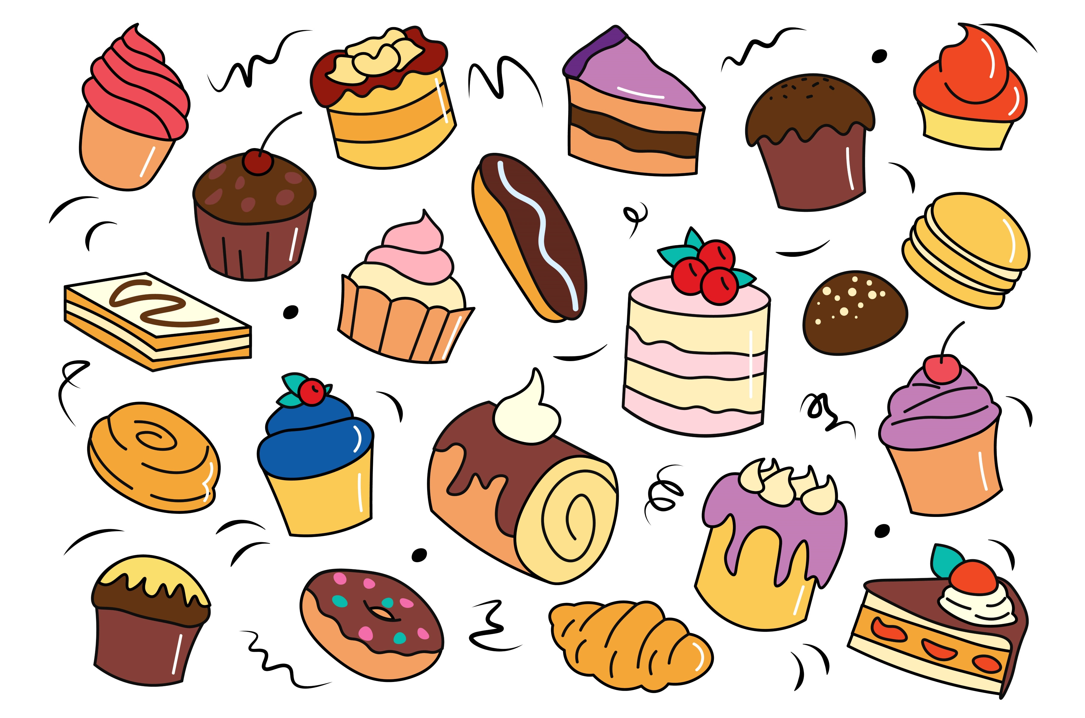 Flat cartoon set sweet cakes, a Food Illustration by Dessign Sells