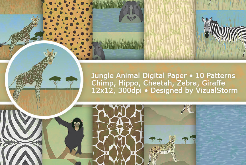 Jungle Animal Paper Patterns, a Pattern Graphic by VizualStorm