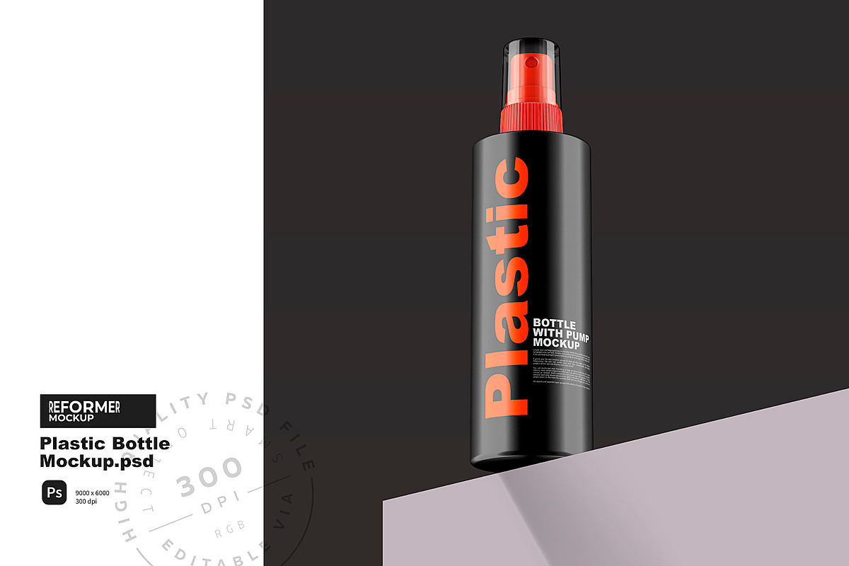 Plastic Bottle with Pump Mockup, a Packaging Mockup by Reformer Mockup