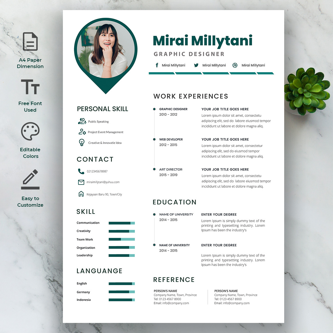 Simple Modern Resume / CV, a Resume Template by ResumeFabs | Creative ...