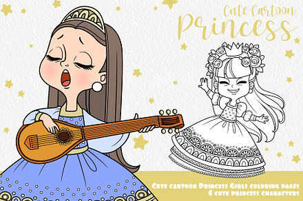 Cute cartoon Princess coloring pages, an Illustration by Azuzlikus