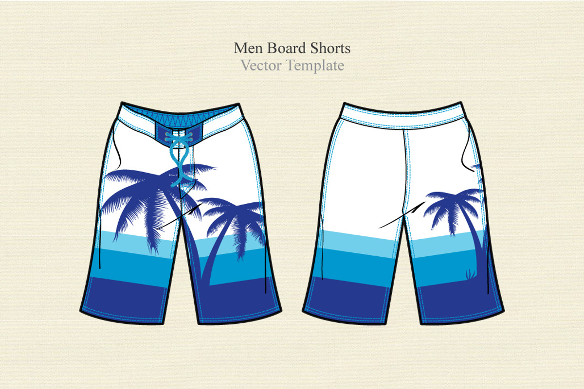 Men Board Shorts Vector Template, an Illustration by VECFASHION