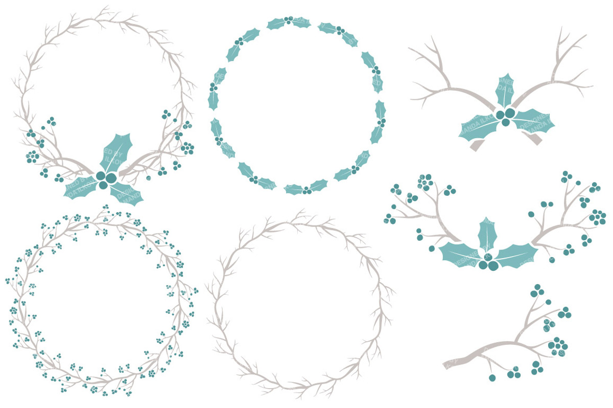 Vintage Blue Holly Vectors & Papers, an Illustration by Amanda Ilkov
