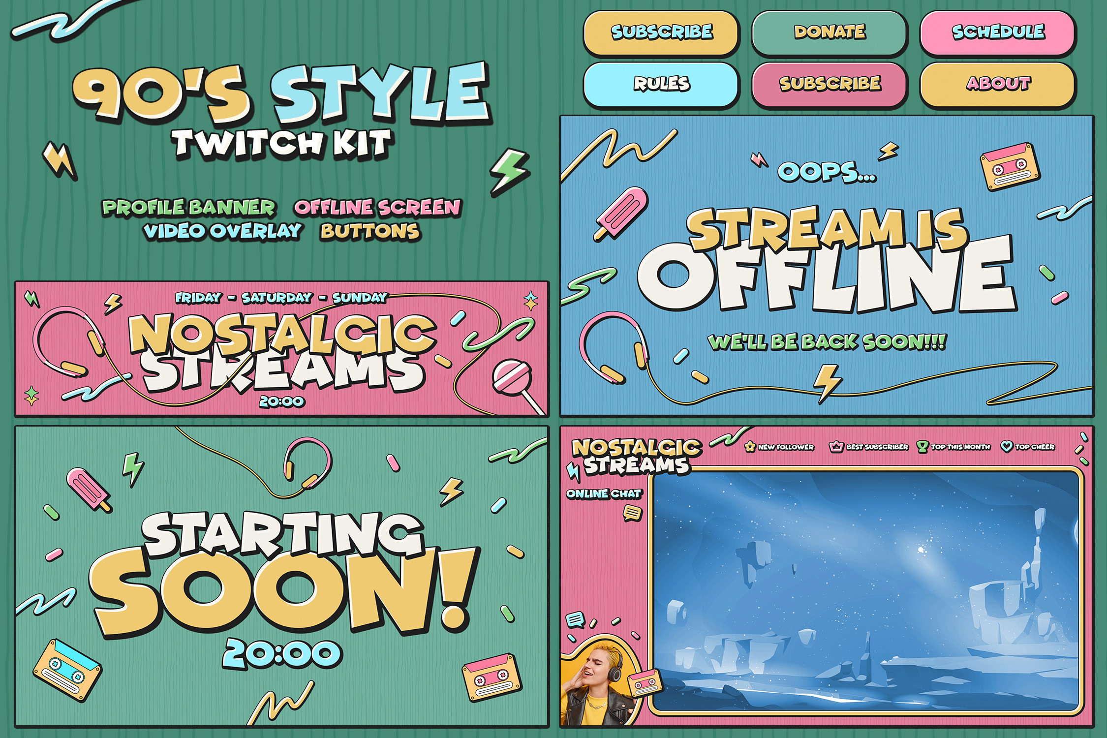 90s Style Twitch, a Social Media Template by Andrew Skoch Design