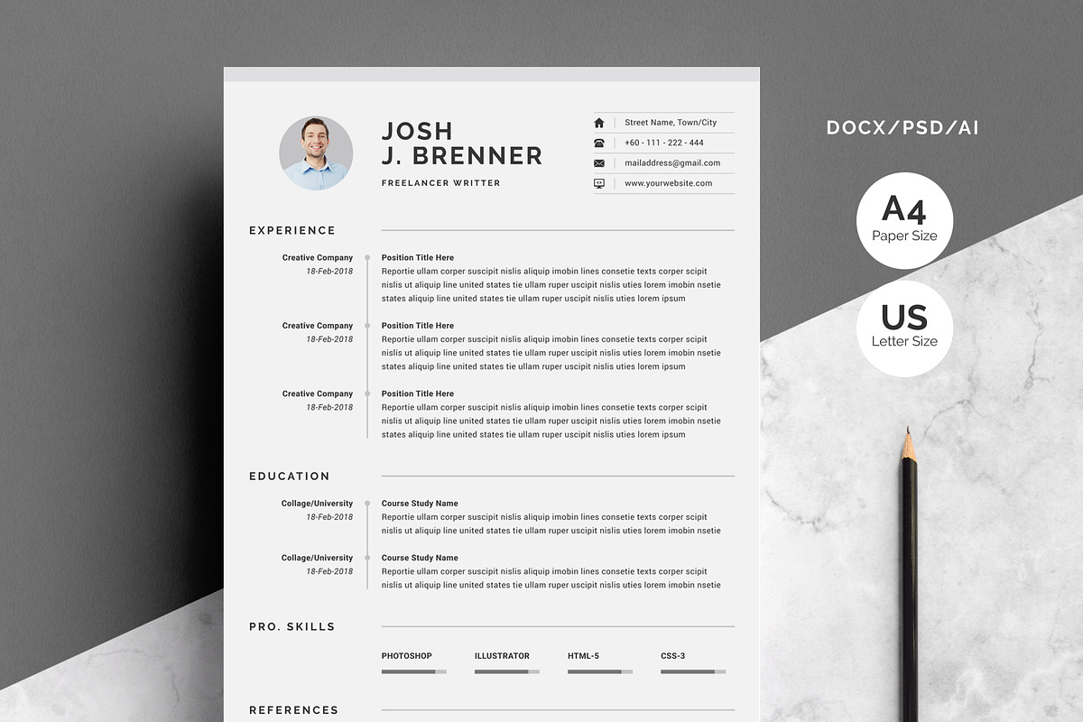 Clean CV Template, a Resume Template by WhiteGraphic