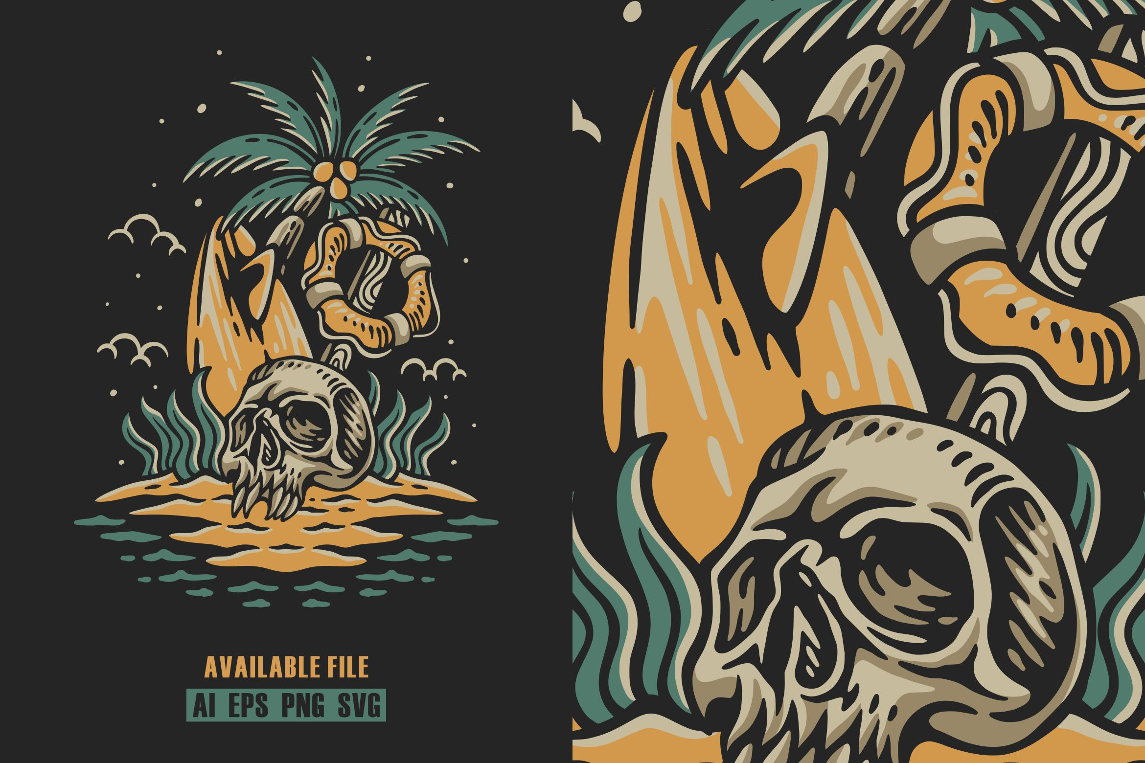 Skull Beach Vector Illustration