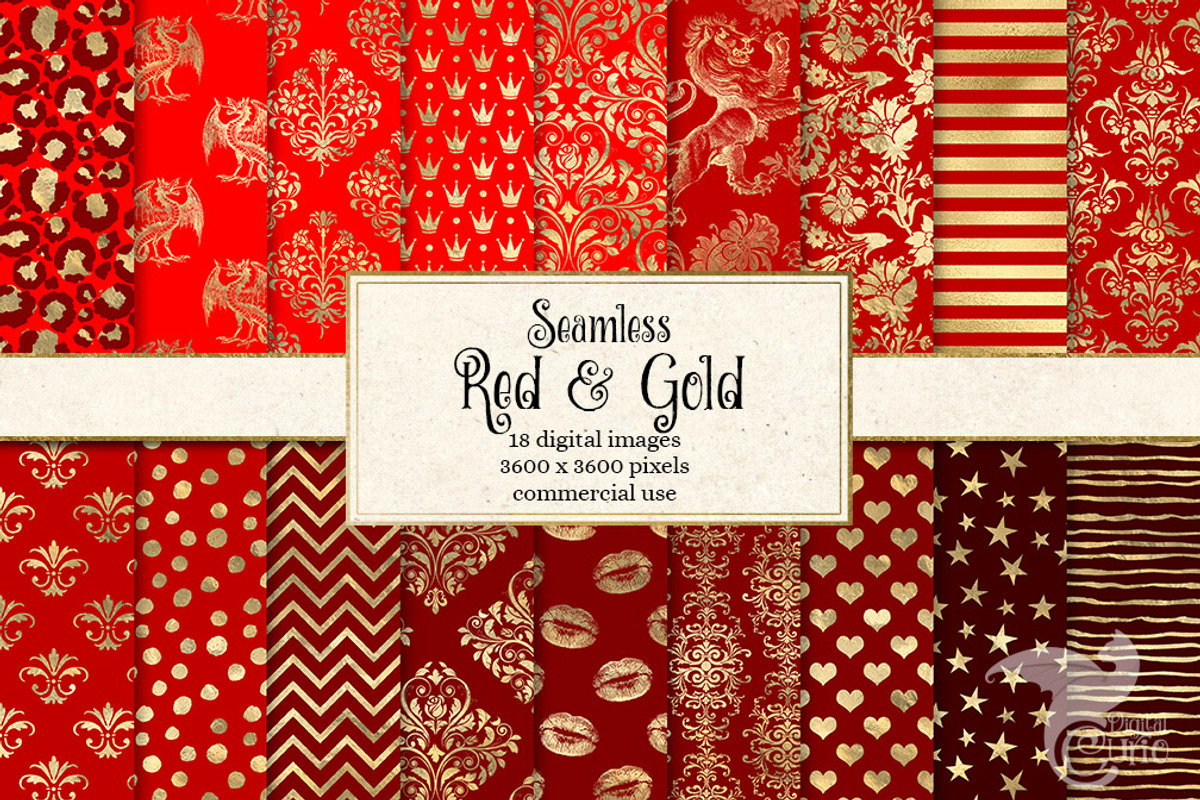 Red and Gold Digital Paper, a Pattern Graphic by Digital Curio