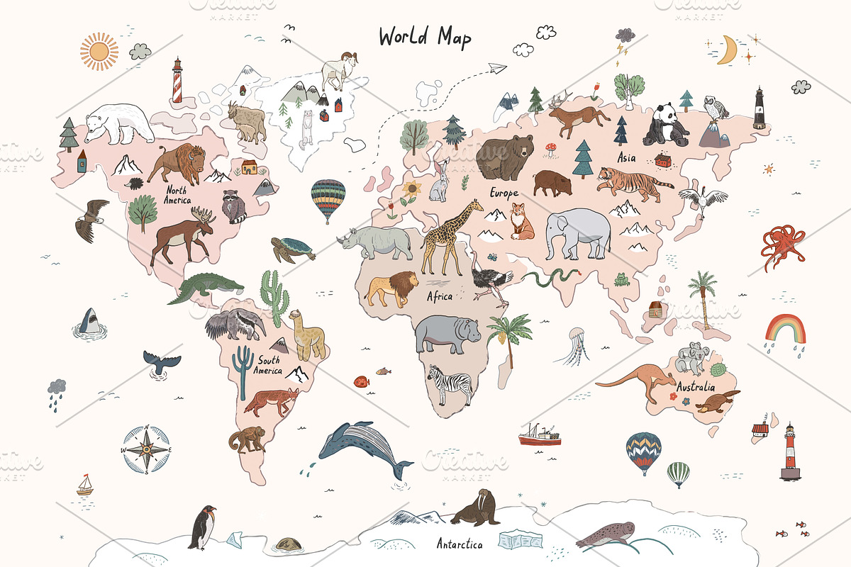 Animals World Map, an Animal Illustration by GooseFrol