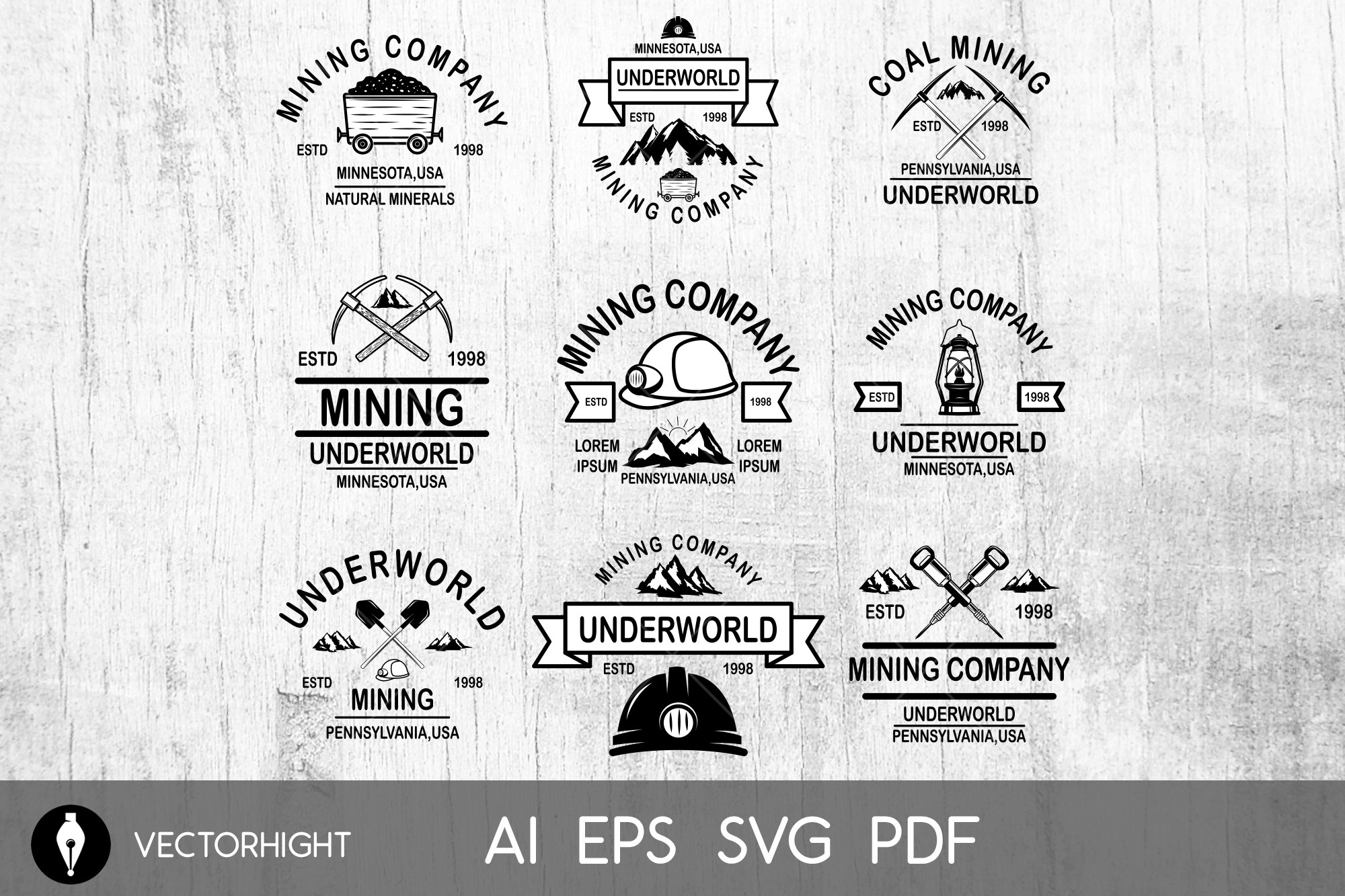Set of coal mining company emblem | Graphic Objects ~ Creative Market