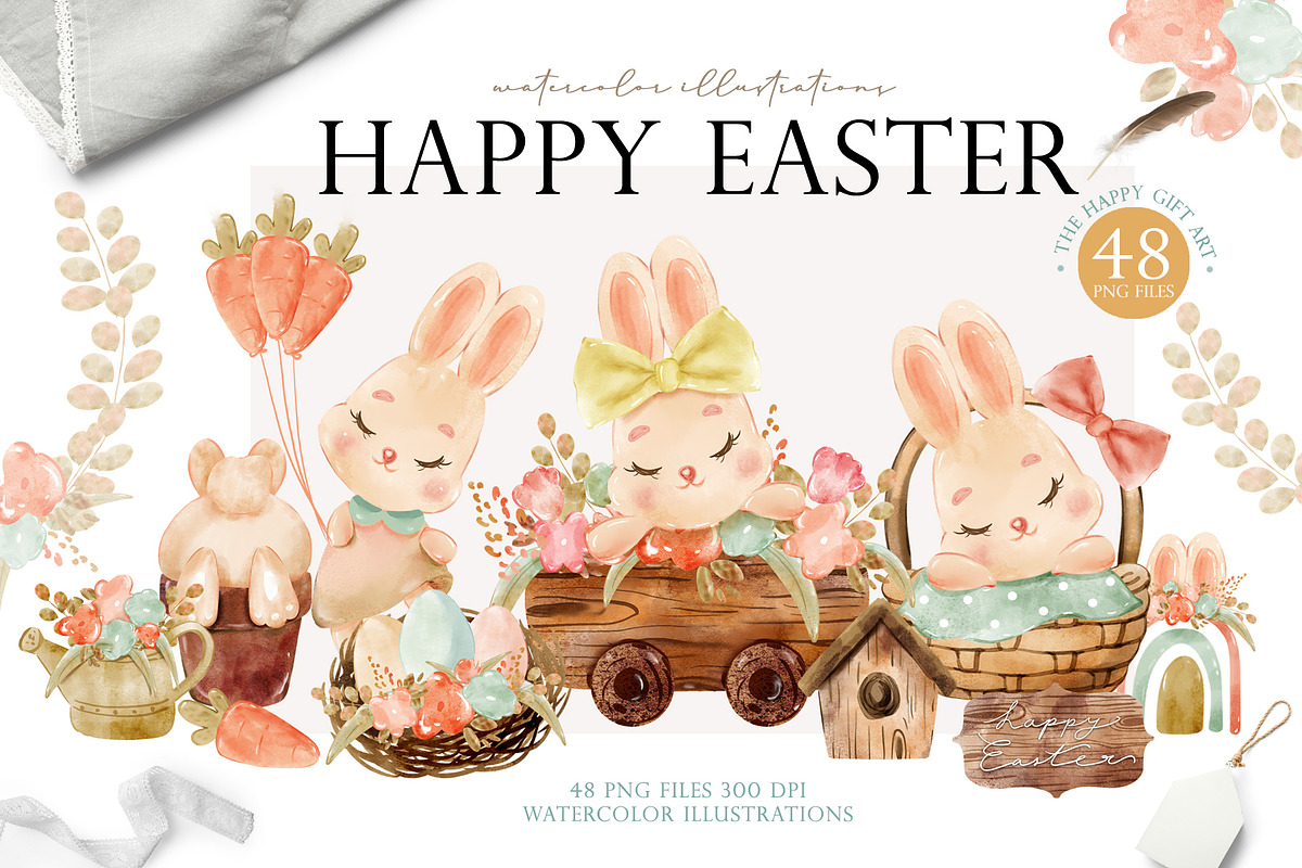 Easter bunnies watercolor clip art, an Animal Illustration by ...