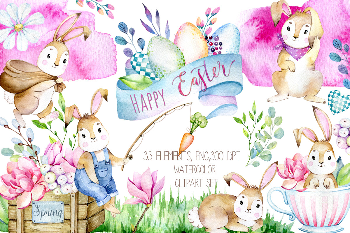 Bunny Watercolor Clipart,Easter, an Animal Illustration by SimpleWishesArt