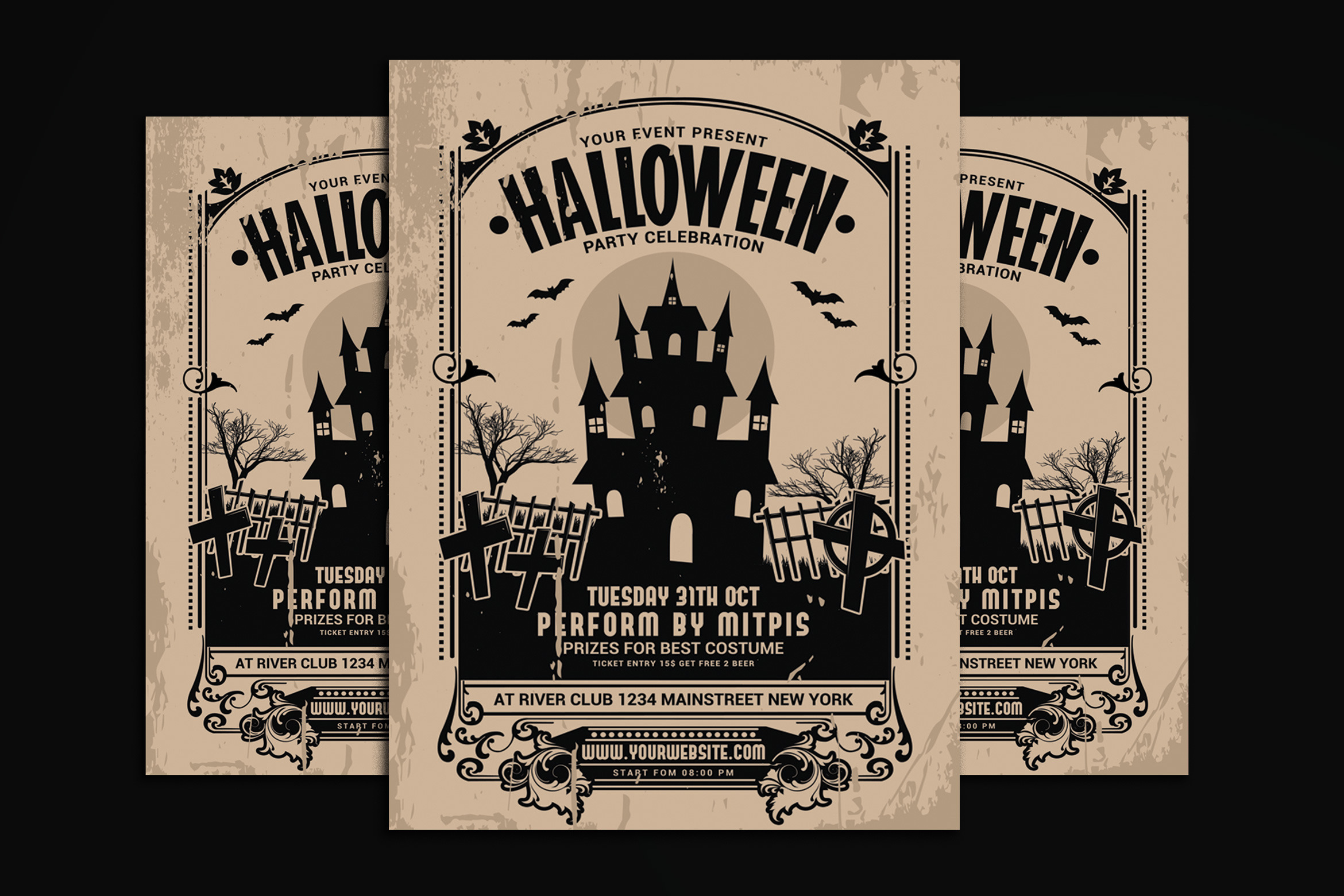 Halloween Party Vintage Flyer, a Flyer Template by Muhamad Iqbal hidayat