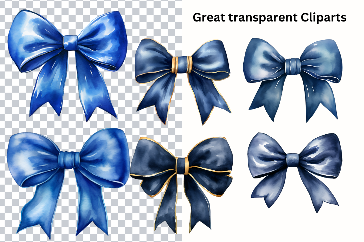 Blue Bows Watercolor Clipart, a Decorative Illustration by Paper ...