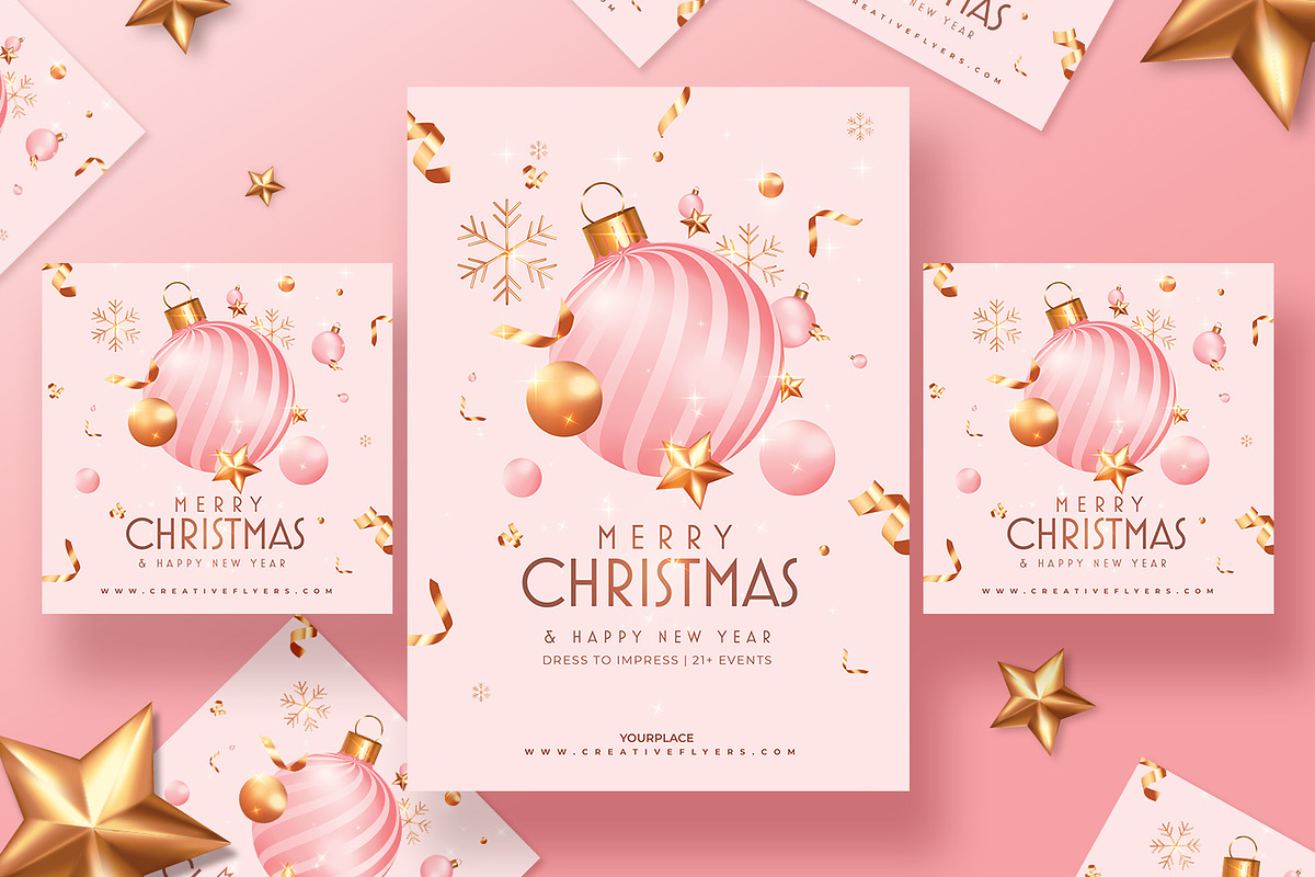 Pink and Gold Christmas Invitations, a Templates & Theme by Rome B ...